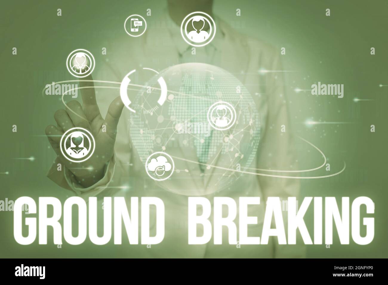 Hand writing sign Groundbreaking. Word Written on Very new and a big ...