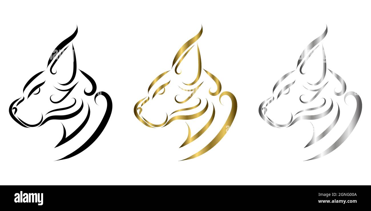 three color black gold and silver line art of wildcat head. Good use ...