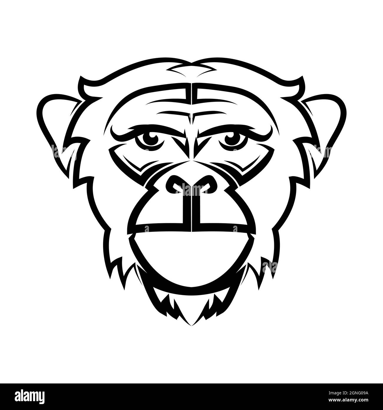 Black and white line art of chimpanzee head Good use for symbol mascot ...
