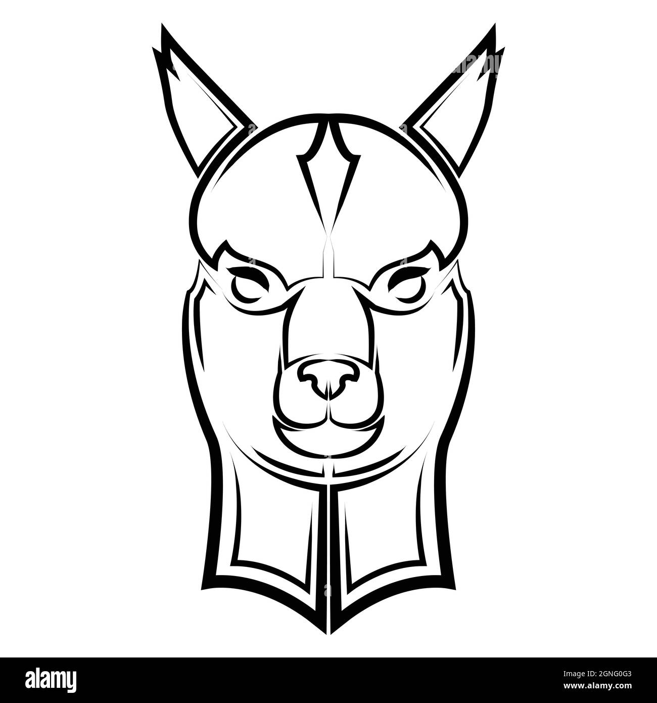 Black and white line art of lama head. Good use for symbol, mascot ...