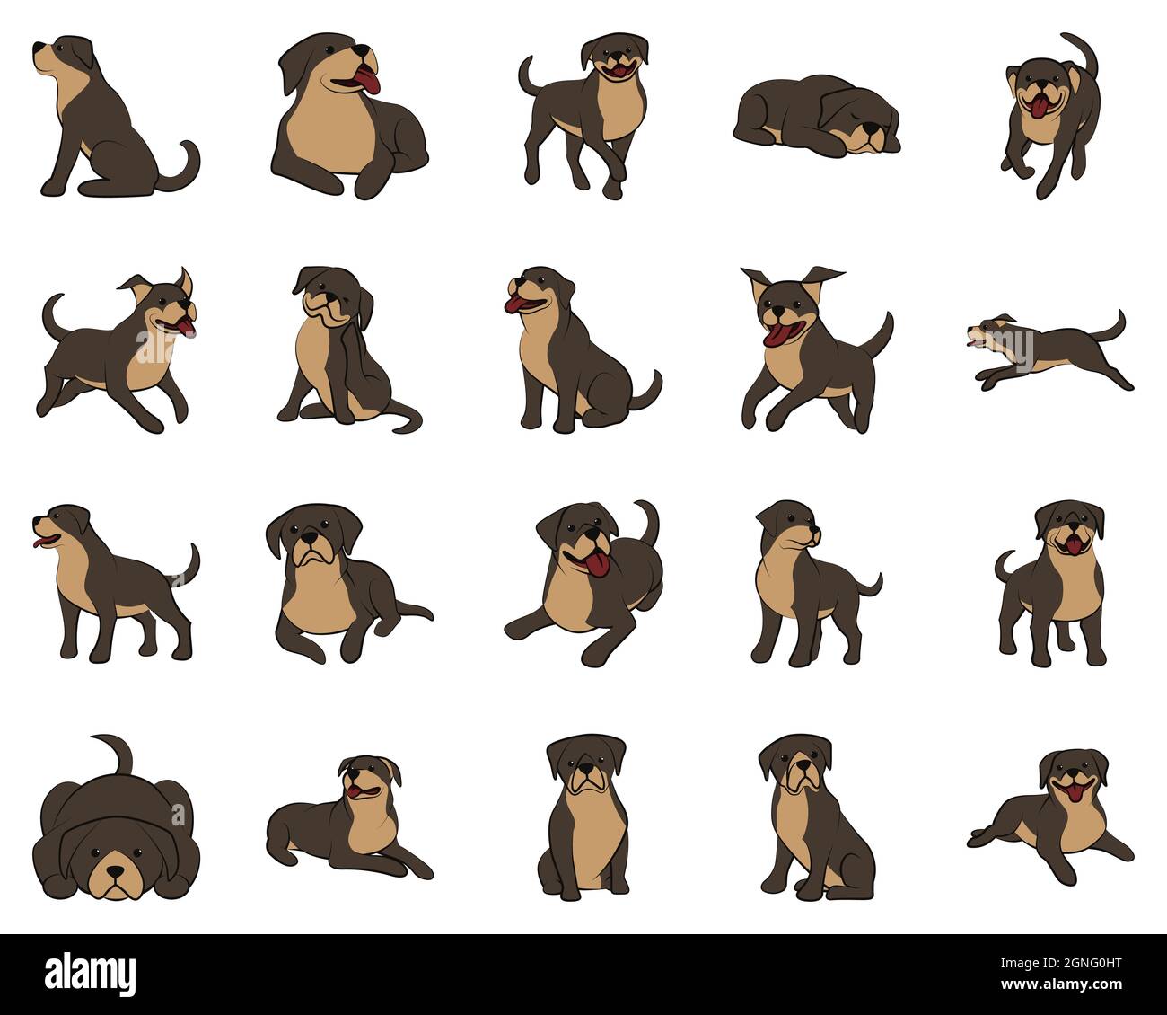 Cute Cartoon Vector Illustration icon set of a big dog. It is flat ...