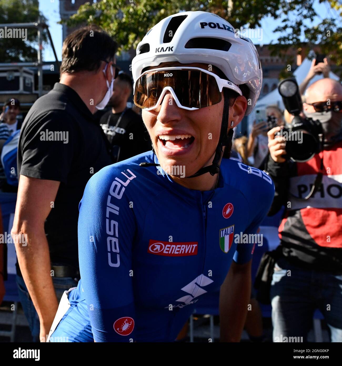 Italian Elisa Balsamo celebrates after winning the women elite road ...