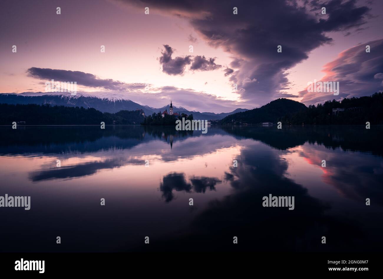 Sunset at Lake Bled, Slovenia Stock Photo - Alamy