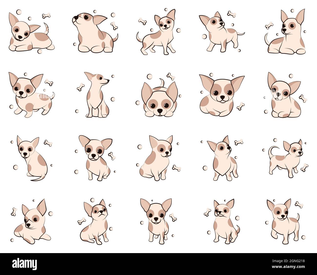 Cute Cartoon Vector Illustration icon set of Chihuahua puppy dogs. It ...