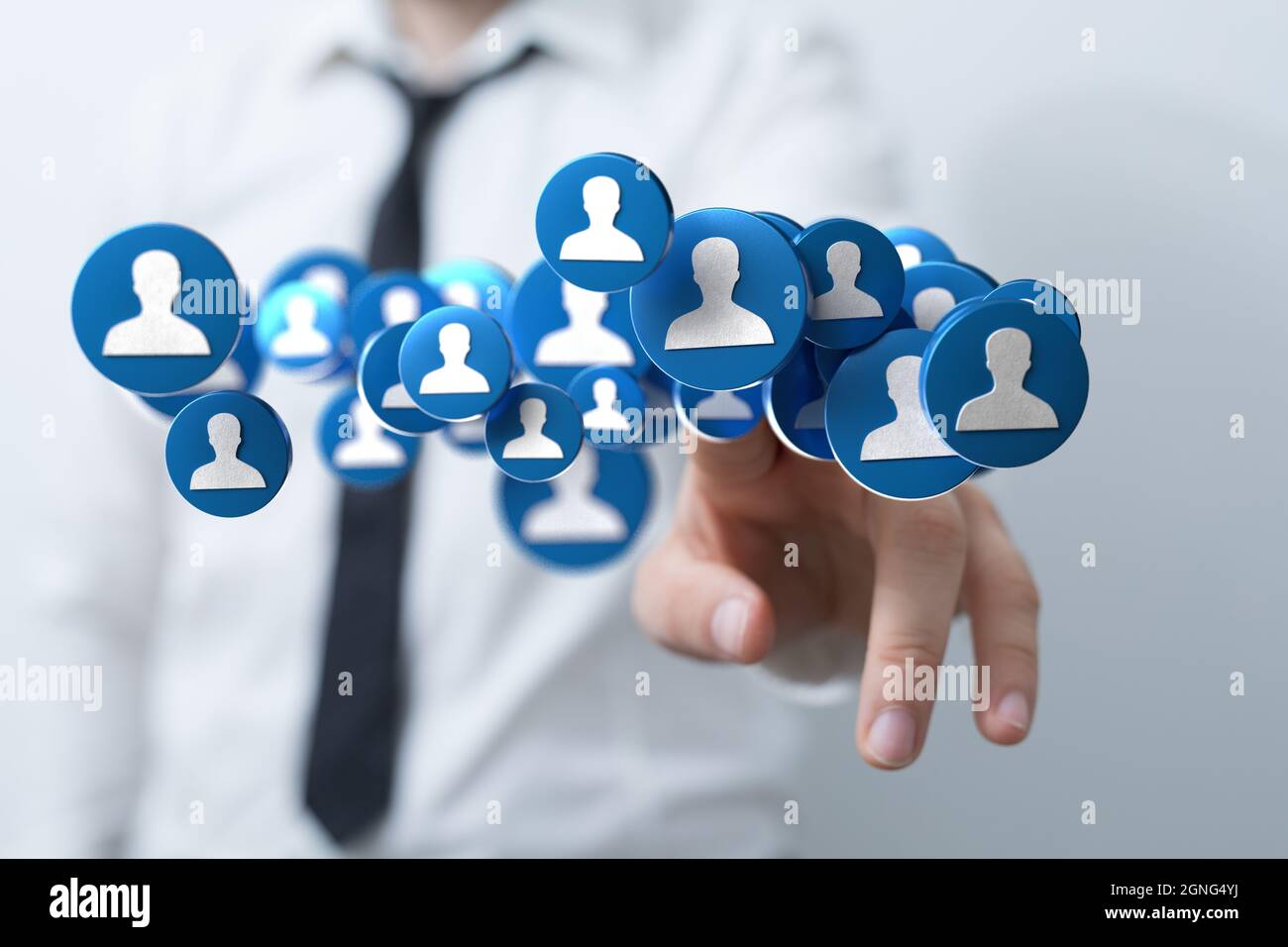 Internet net and data digital concept with a man pointing his finger to ...