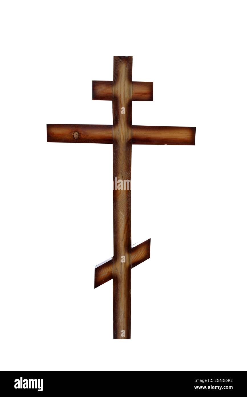 old wooden christian orthodox cross isolated on white background. High ...