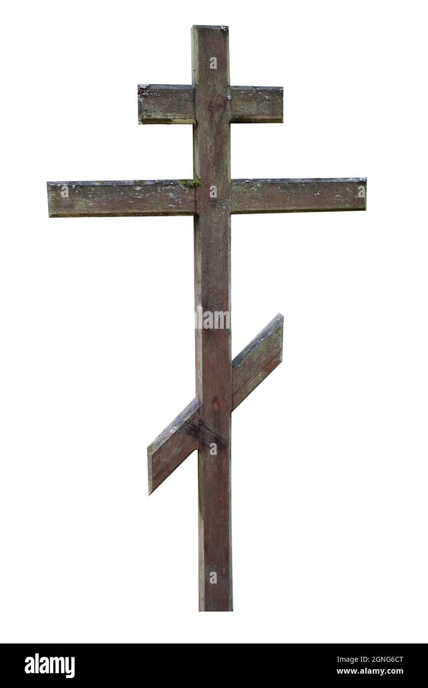 old wooden christian orthodox cross isolated on white background. High ...