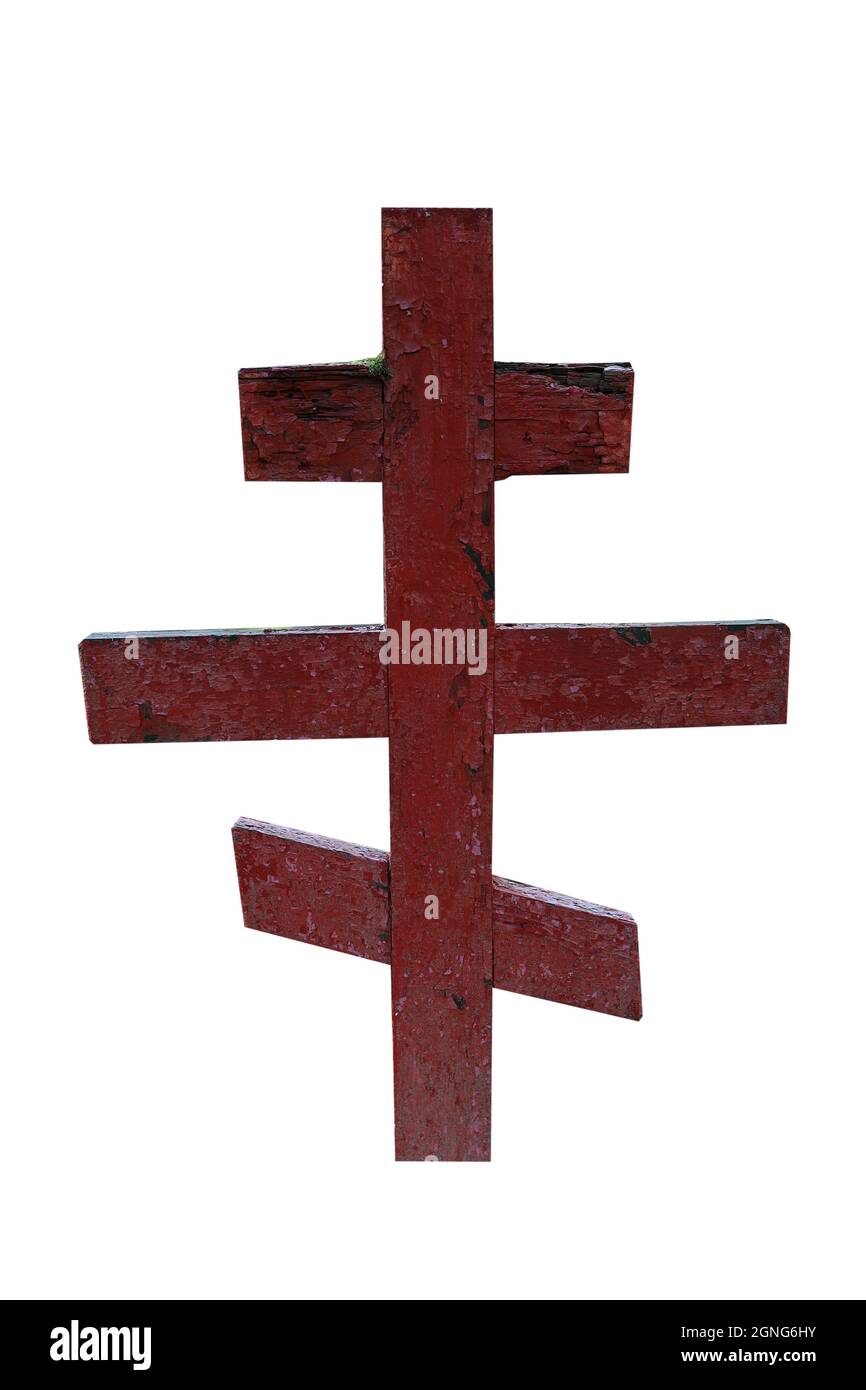 old wooden christian orthodox cross isolated on white background. High ...