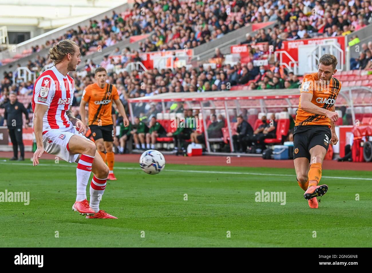 Callum Elder #3 of Hull City crosses the ball in, on 9/25/2021. (Photo ...