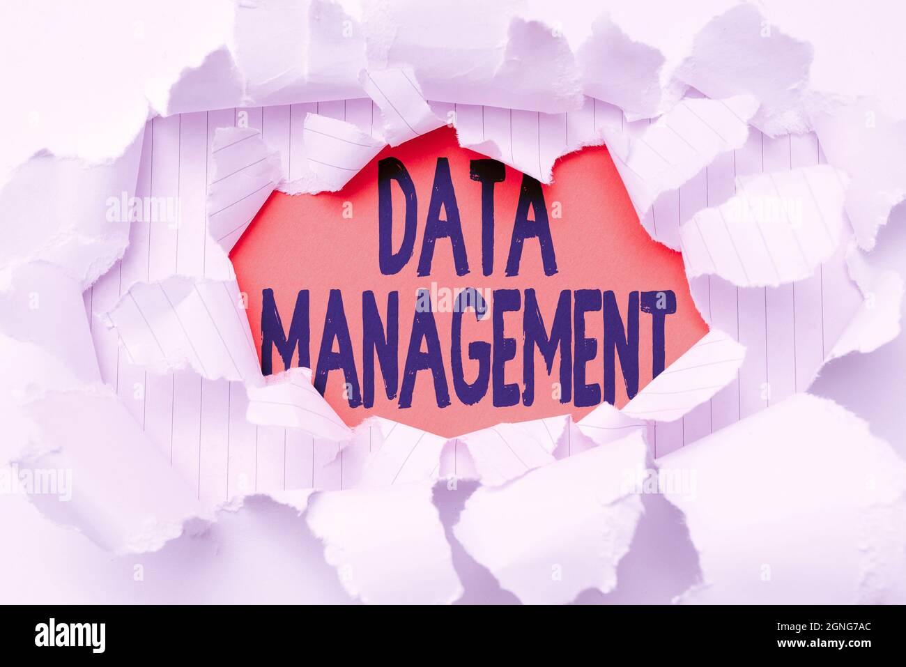 Handwriting text Data Management. Business idea The practice of organizing and maintaining data ...