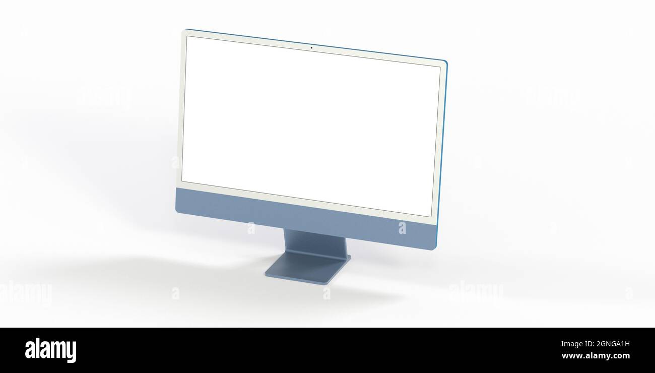Realistic 3D computer, with a white screen, isolated on a white ...