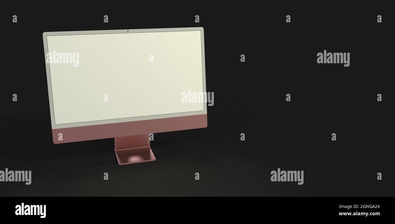 Realistic 3D computer, with a white screen, isolated on a b background ...