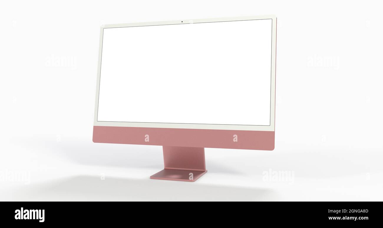 Realistic 3D computer, with a white screen, isolated on a white ...