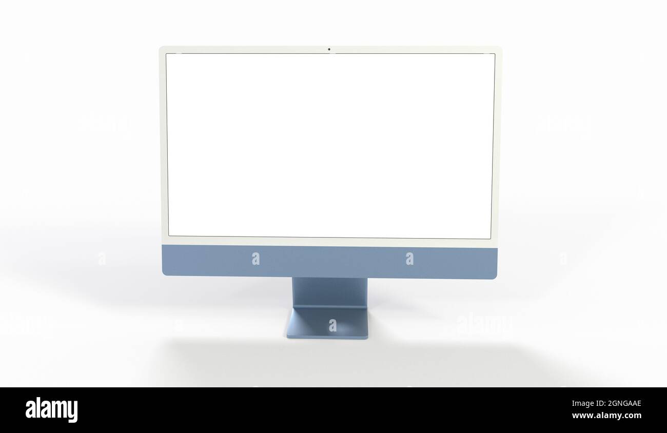 Realistic 3D computer, with a white screen, isolated on a white ...