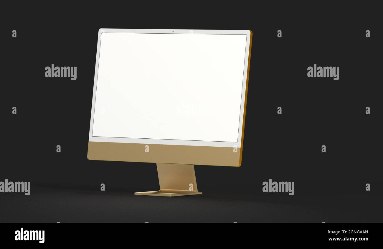 Realistic 3D computer, with a white screen, isolated on a black ...