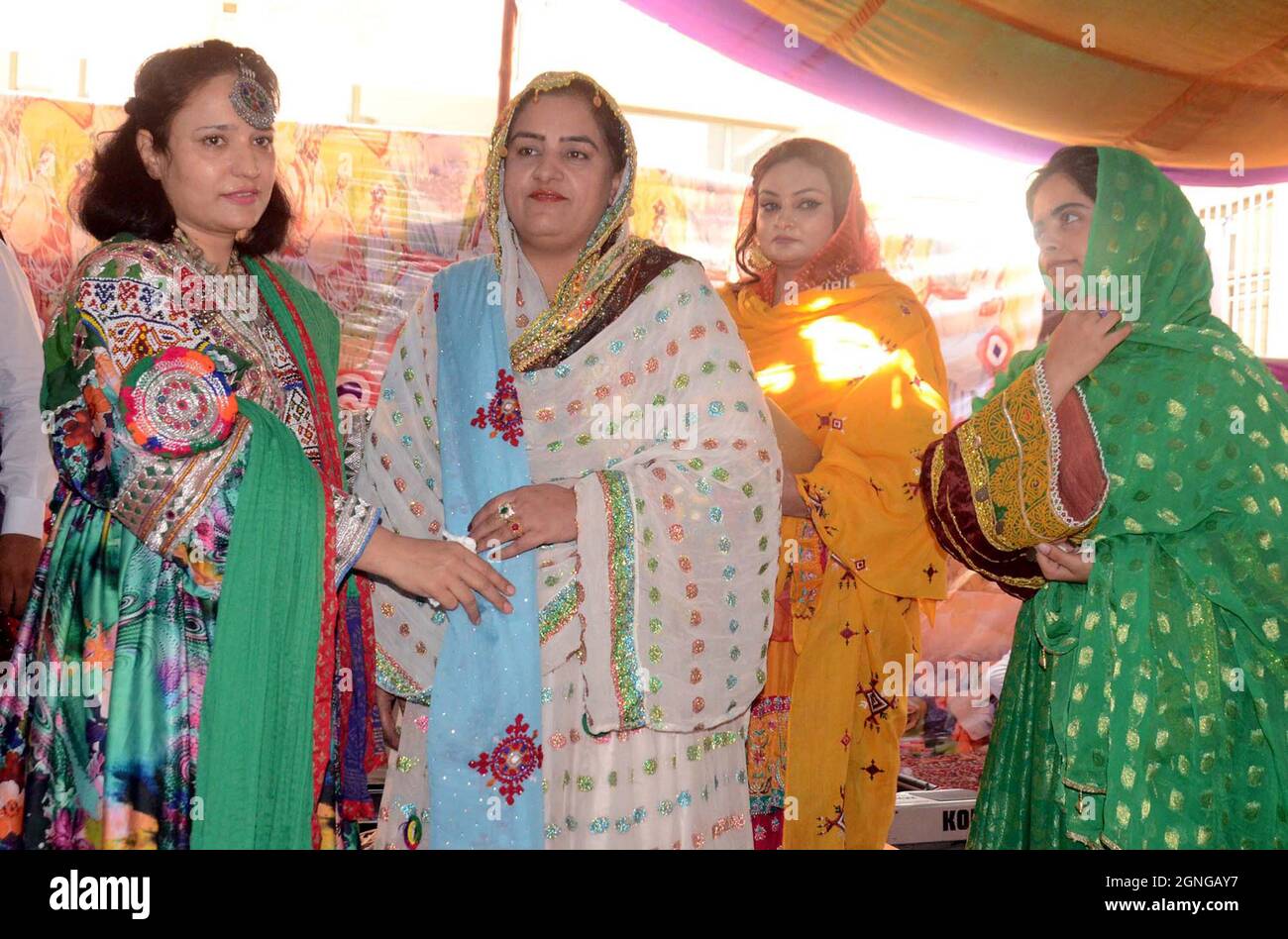 Advocate, Jamila Kakar presenting traditional chadar to women during ...