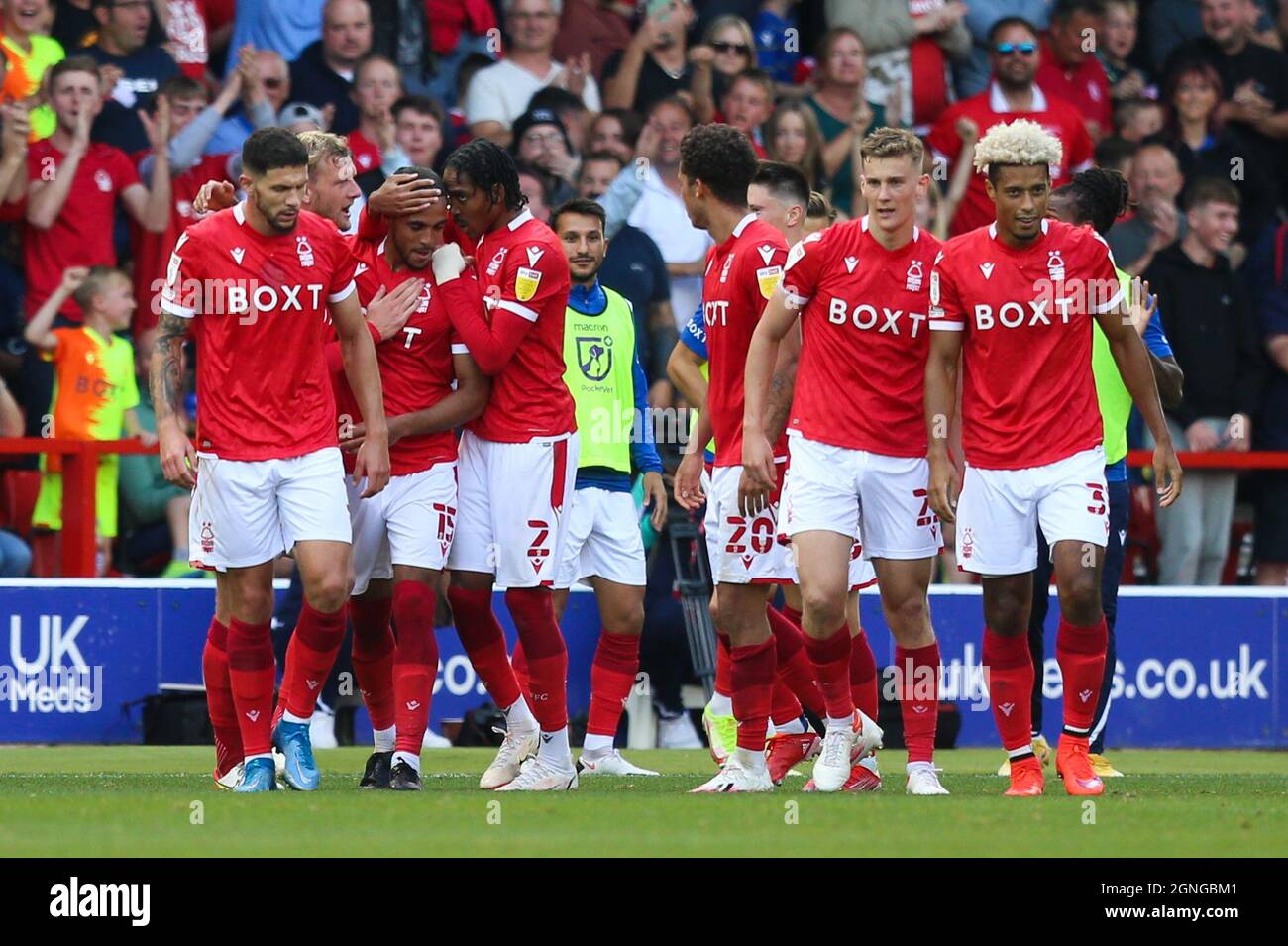 Nottingham Forest's Max Lowe (third left) celebrates with team-mates ...