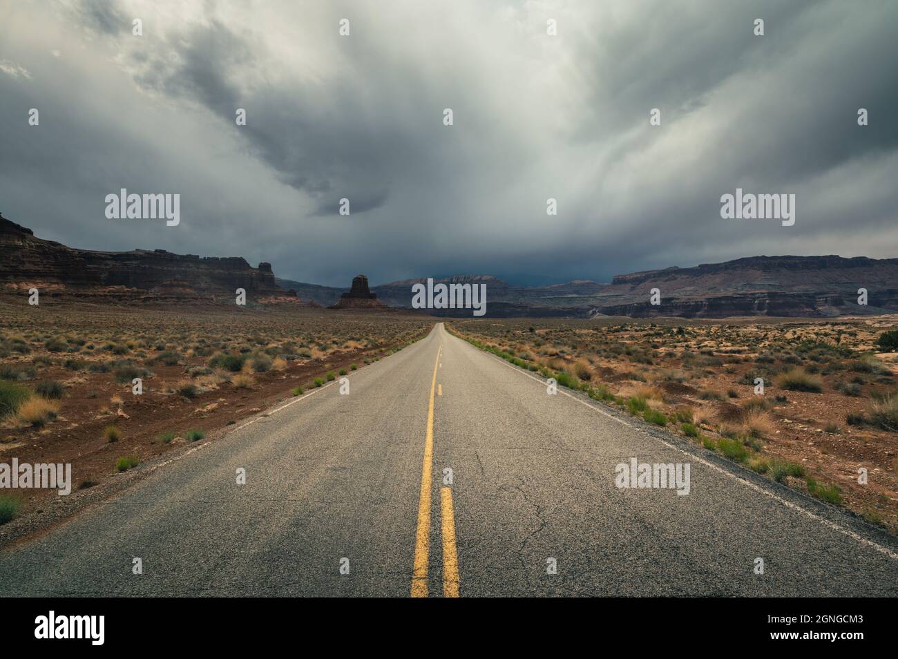 Long road in Utah leading to Hite Marina Campground, Glen Canyon Stock ...