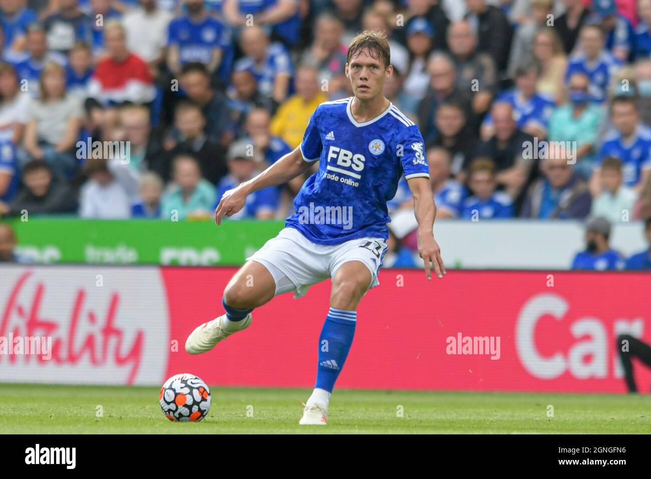Jannik Vestergaard #23 of Leicester City with the ball Stock Photo - Alamy