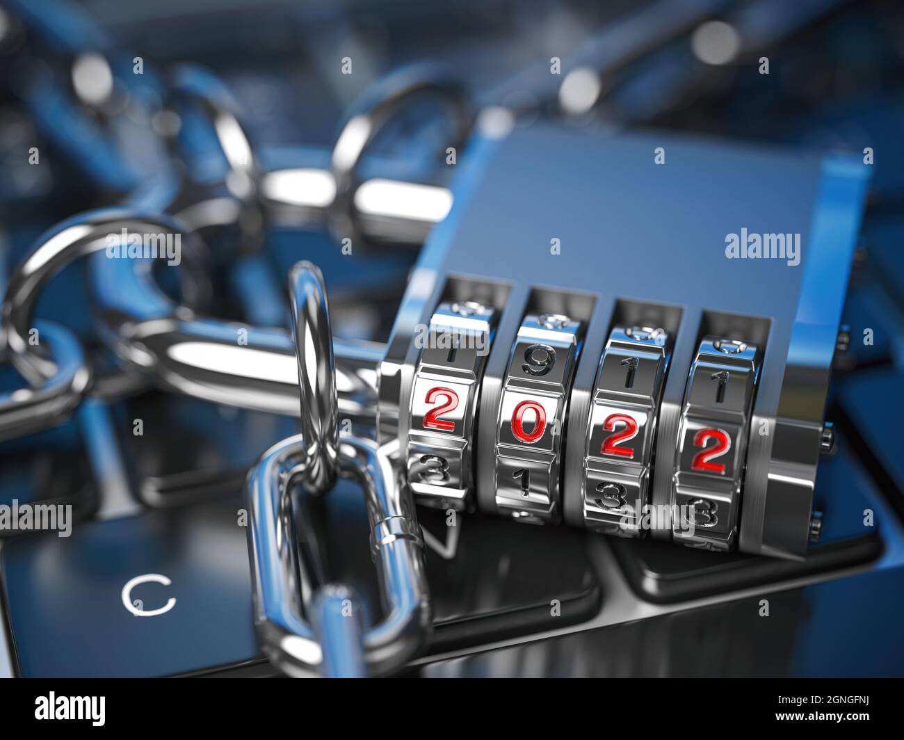 New Year 2022 code lock. on computer keyboard. 2022 year in cyber ...