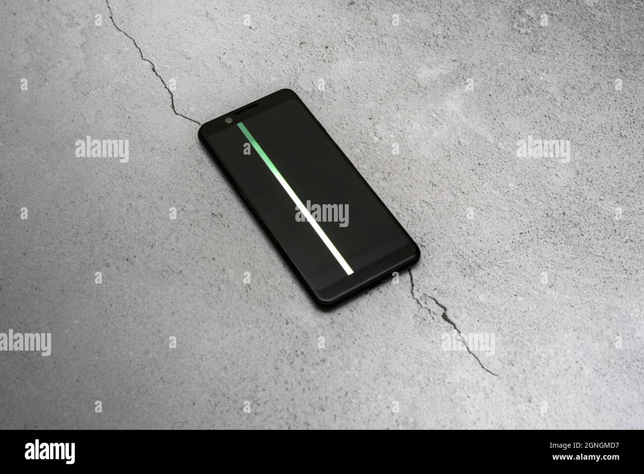 smartphone with a damaged screen with a color stripe. burnt out pixels ...