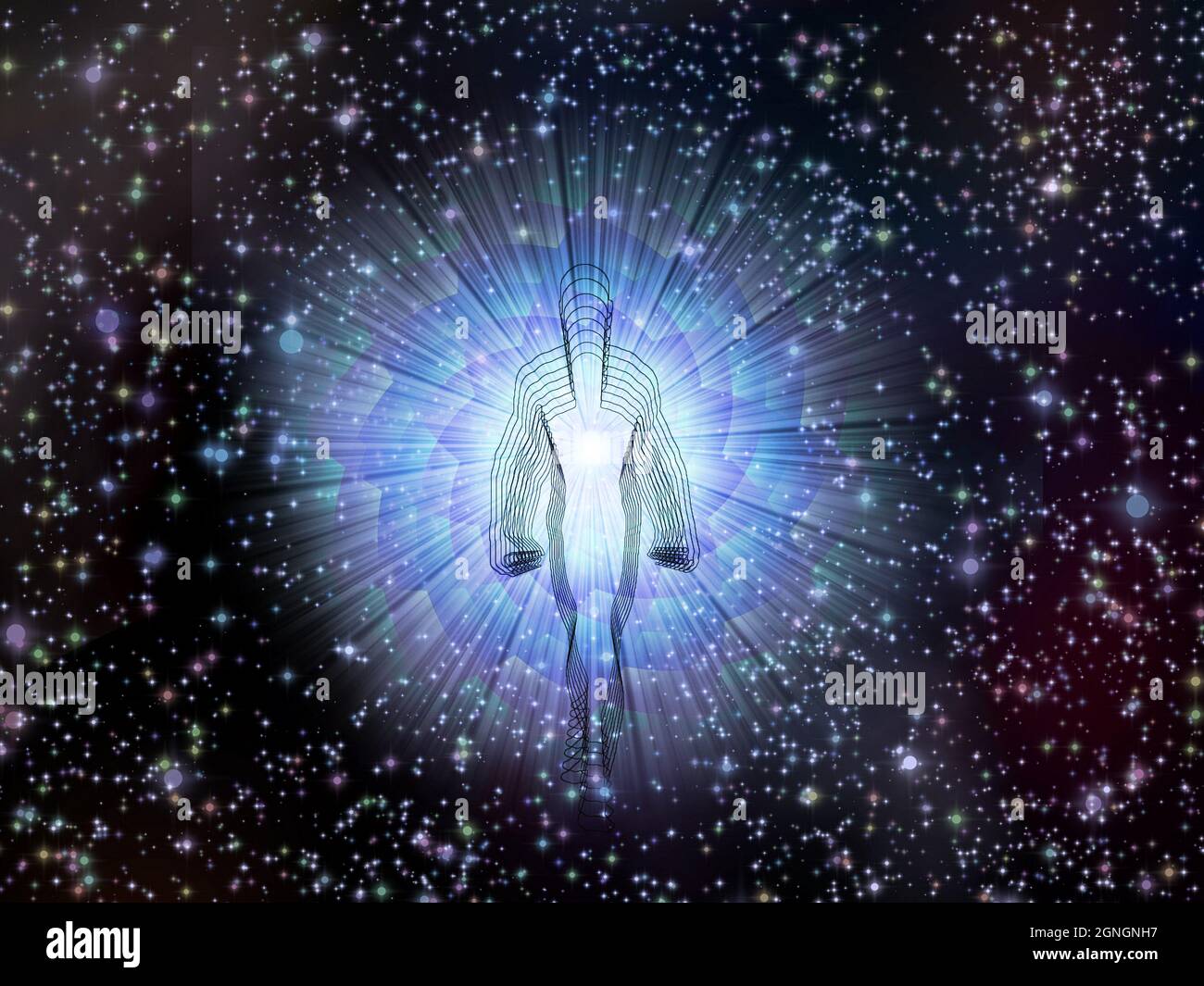 Figure emerges from the cosmos. 3D rendering Stock Photo - Alamy