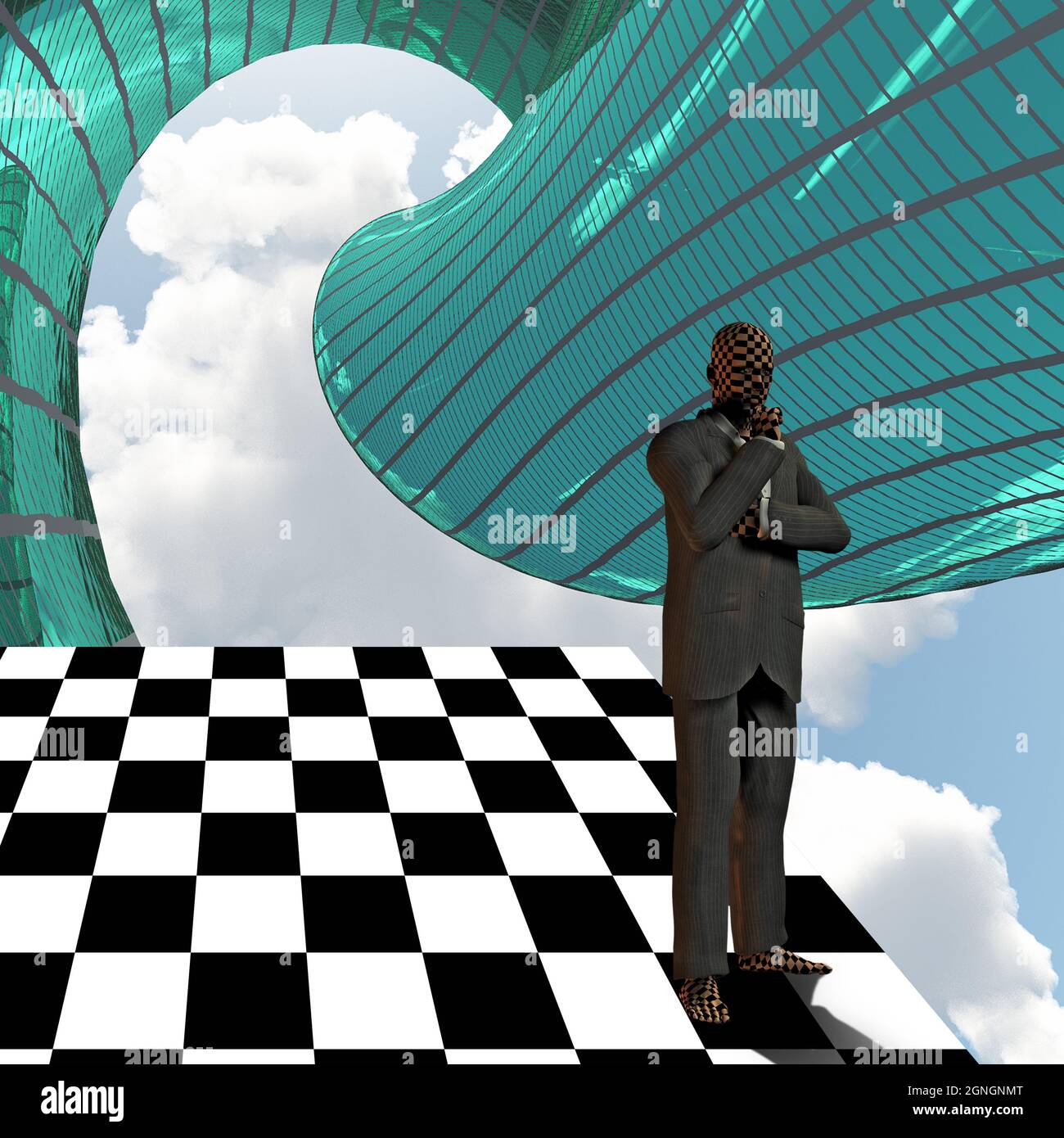 Checkered man. Modern surreal art. 3D rendering Stock Photo - Alamy