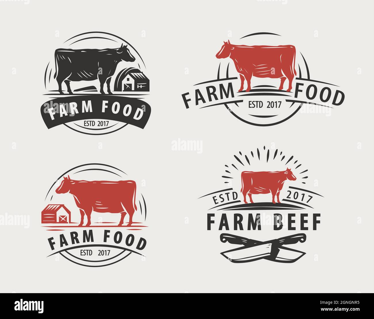 Set of logos with a cow, bull isolated on white background. Meat beef ...