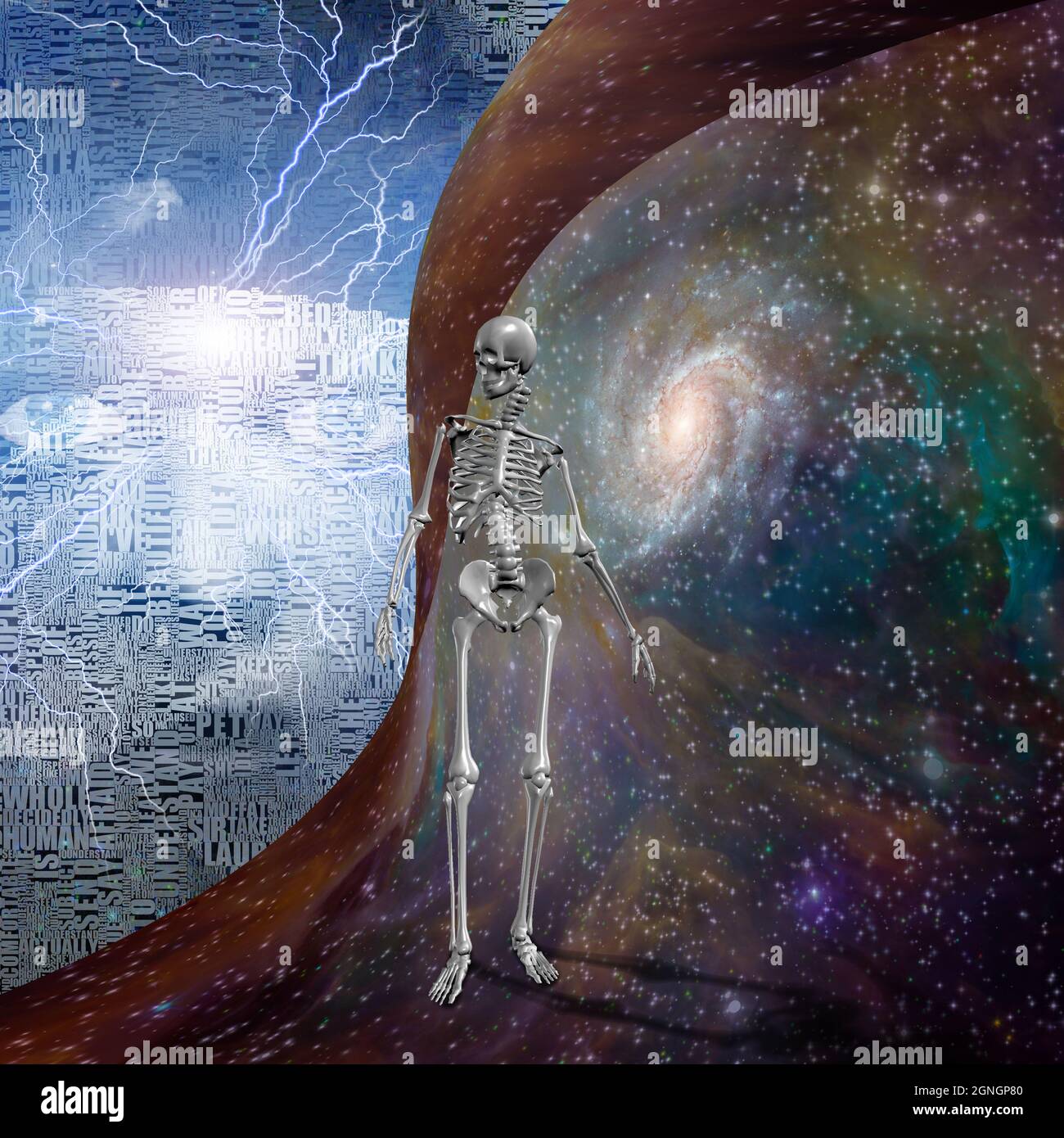 Skeleton in surreal space. 3D rendering Stock Photo - Alamy
