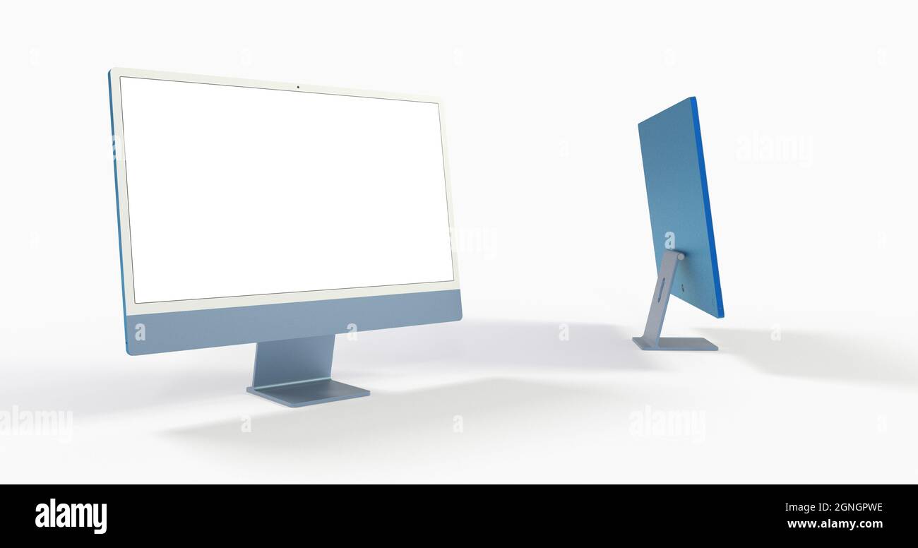 3d Realistic flat screen computer monitor style mockup with blank ...