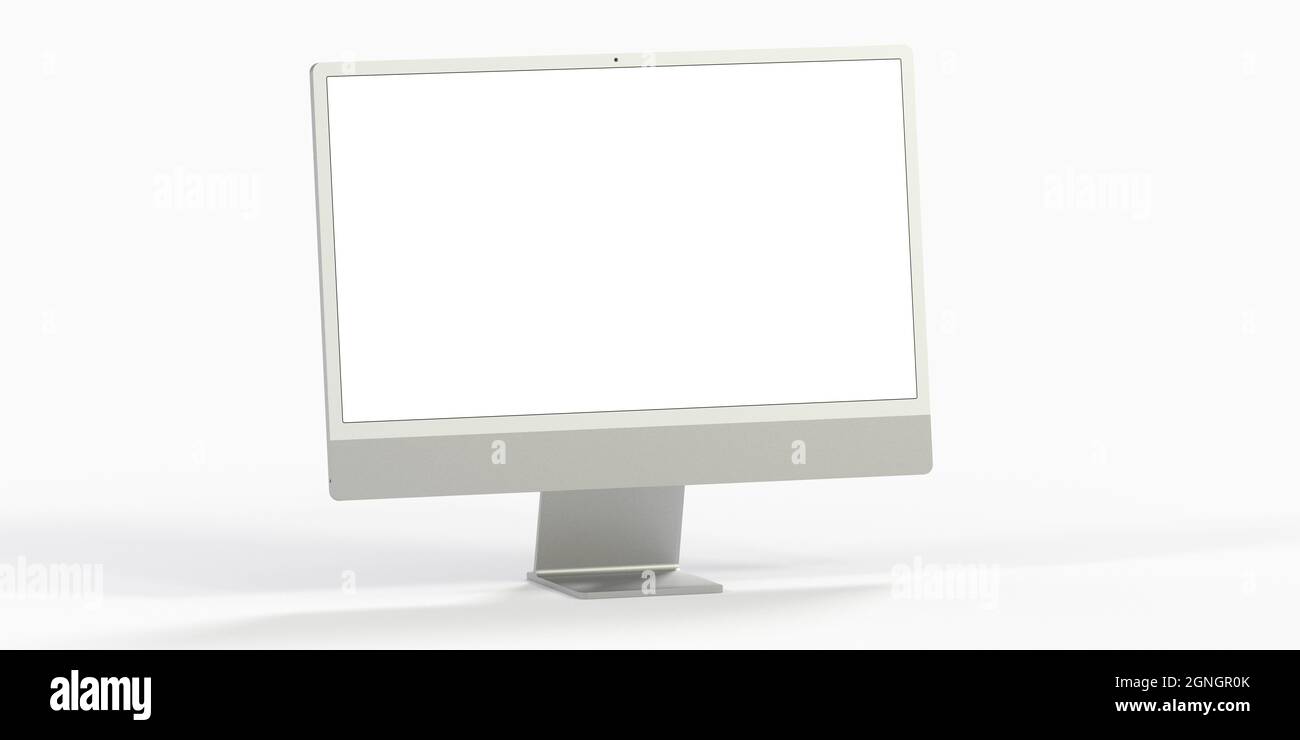 3D rendering of a Realistic Computer, with a white screen, isolated on ...
