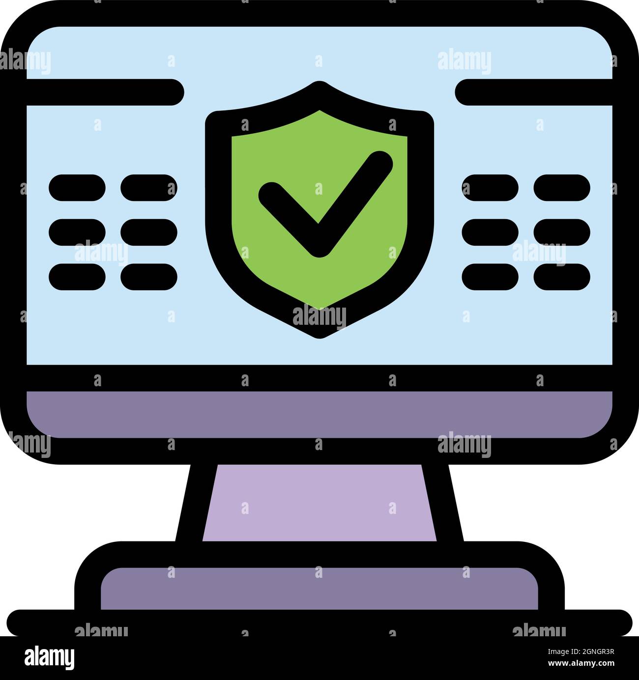 Secured computer icon. Outline secured computer vector icon color flat ...