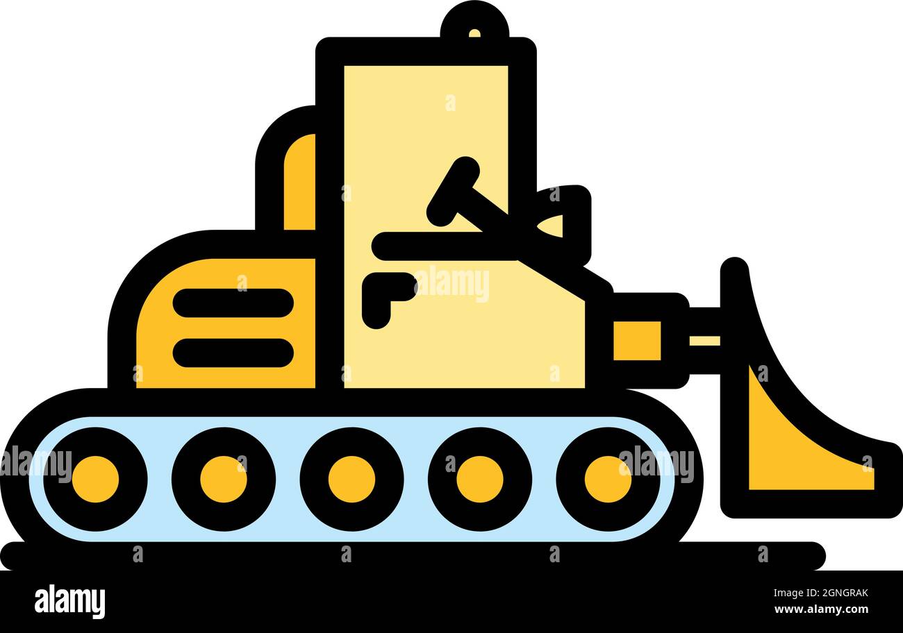 Heavy bulldozer icon. Outline heavy bulldozer vector icon color flat ...