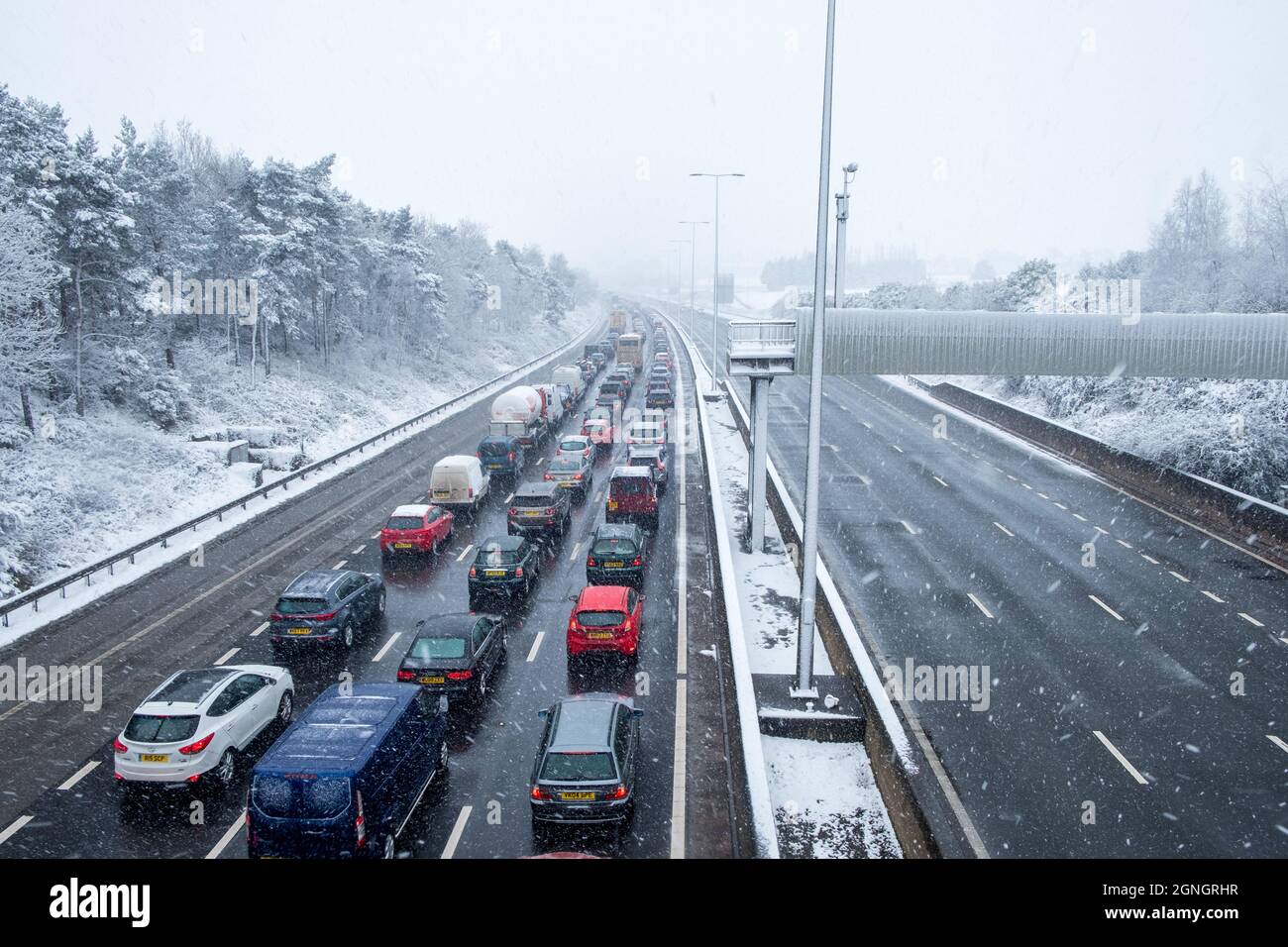 Exeter, UK - March 2018: Northbound traffic queueing on the M5 motorway ...