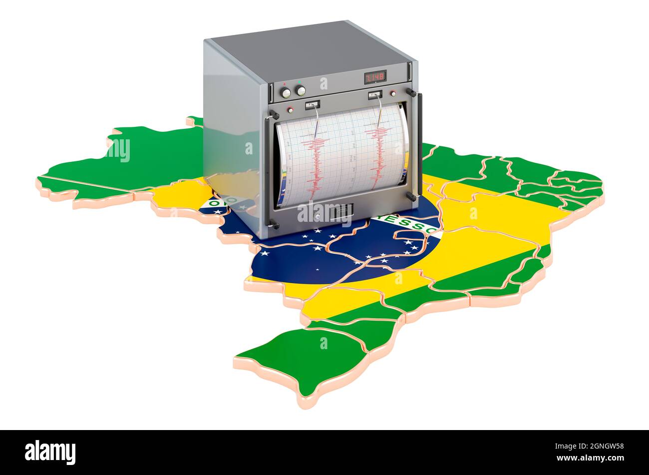 Earthquake in Brazil, concept. Seismograph on the Brazilian map. 3D ...
