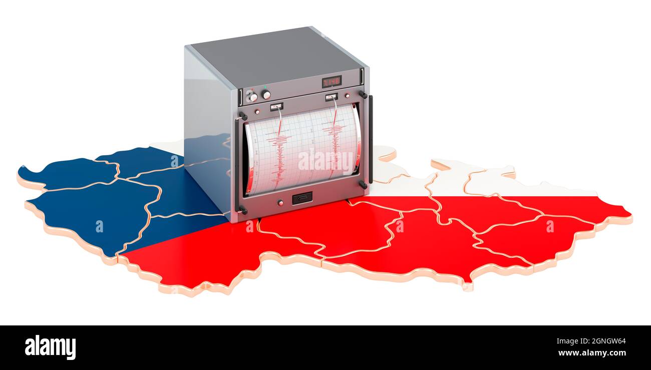 Earthquake in Czech Republic, concept. Seismograph on the Czech map. 3D ...