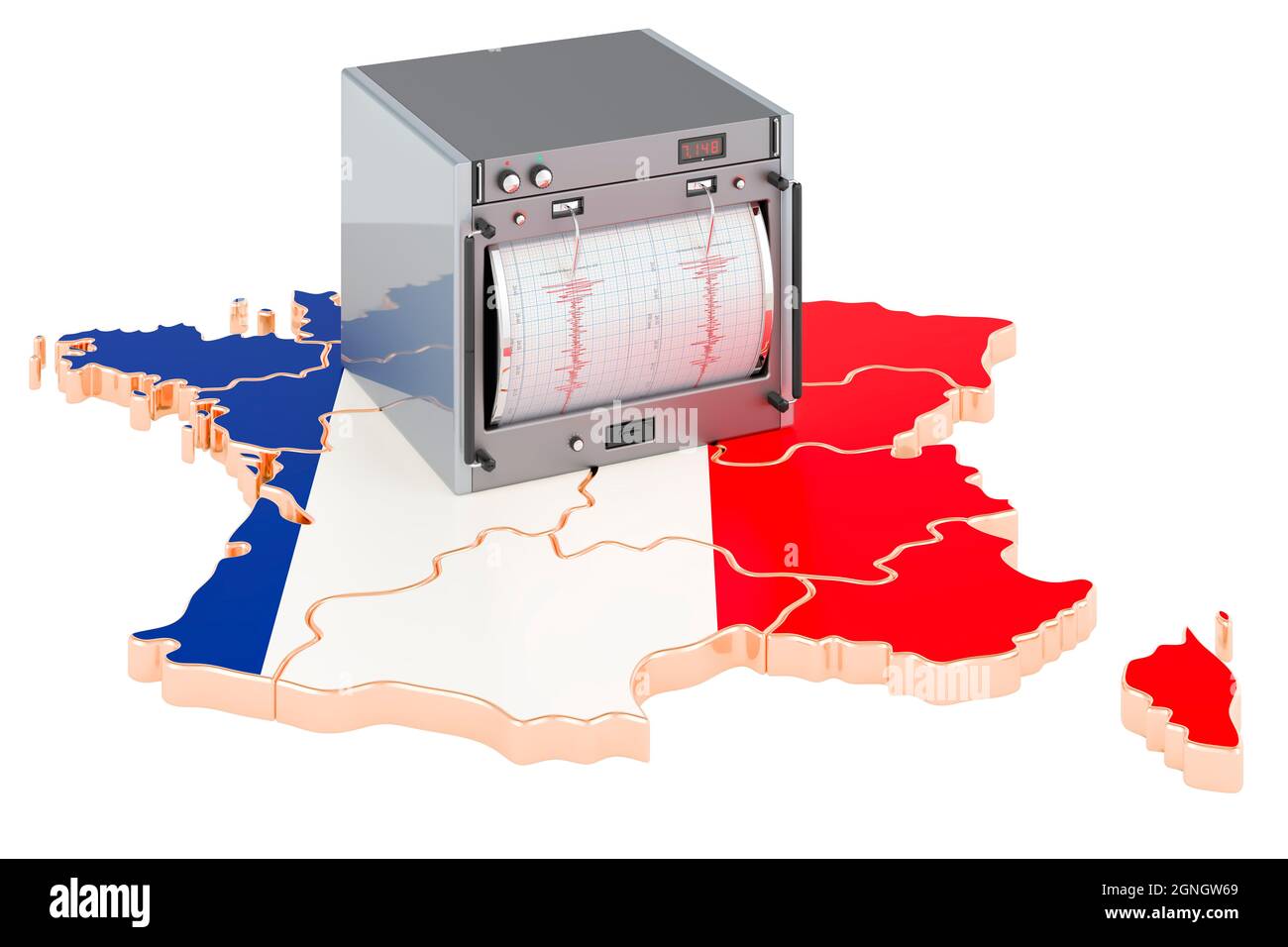 Earthquake in France, concept. Seismograph on the French map. 3D ...