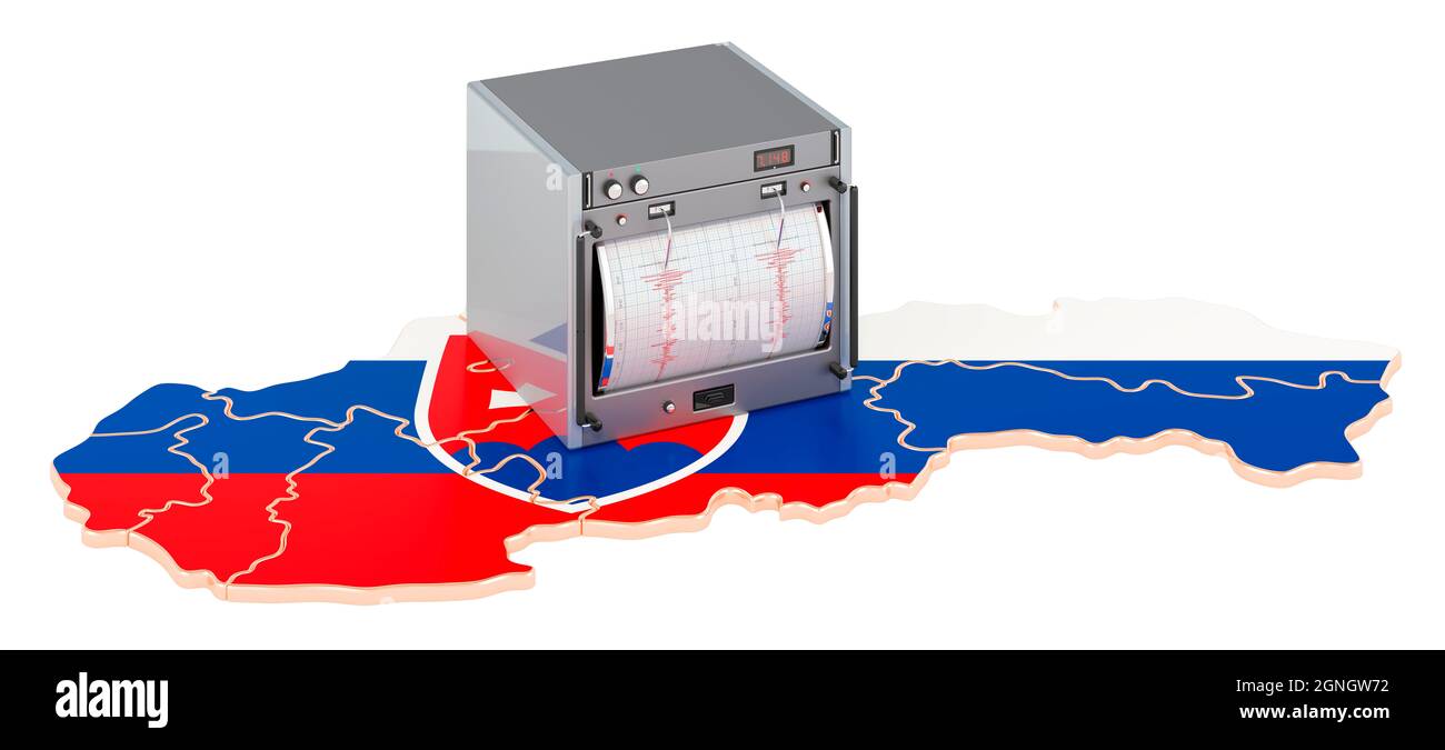 Earthquake in Slovakia, concept. Seismograph on the Slovak map. 3D ...