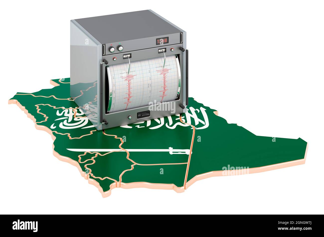Earthquake in Saudi Arabia, concept. Seismograph on the Saudi Arabian ...