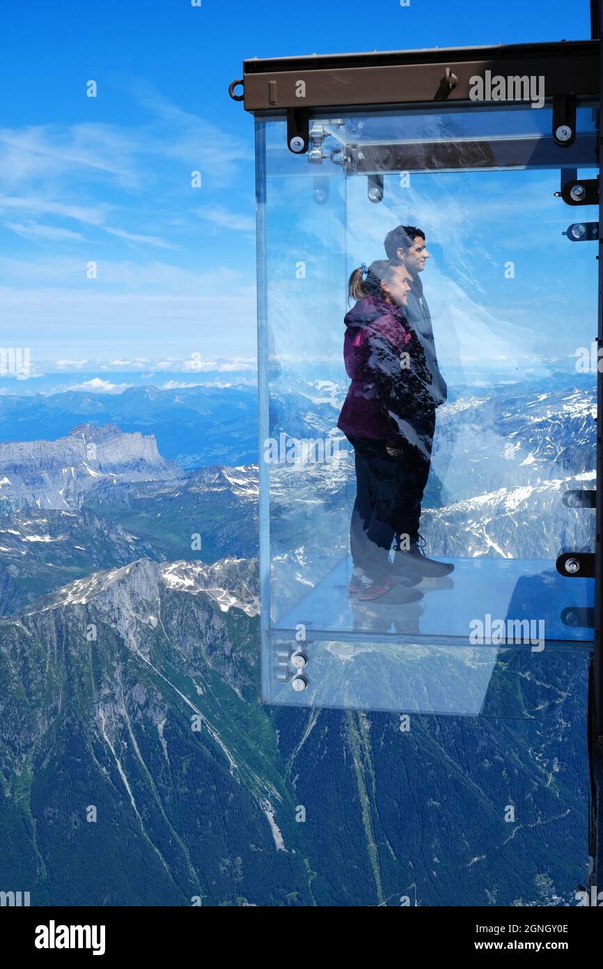 Chamonix, France - July 10, 2021. Tourists stand in the 'Step into the ...