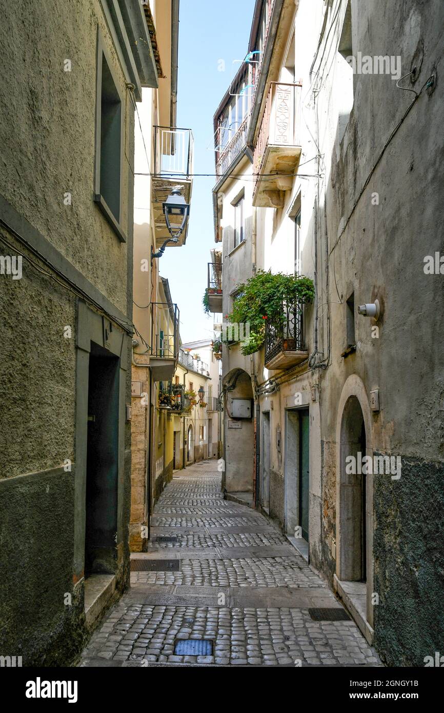 A narrow street in Monteroduni, a medieval town of Molise region, Italy ...