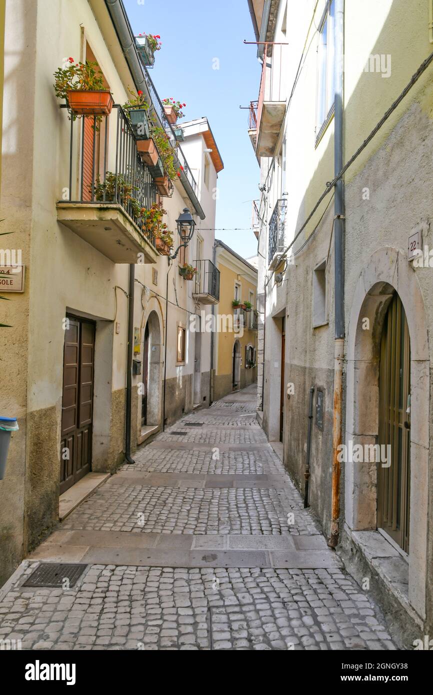 A narrow street in Monteroduni, a medieval town of Molise region, Italy ...
