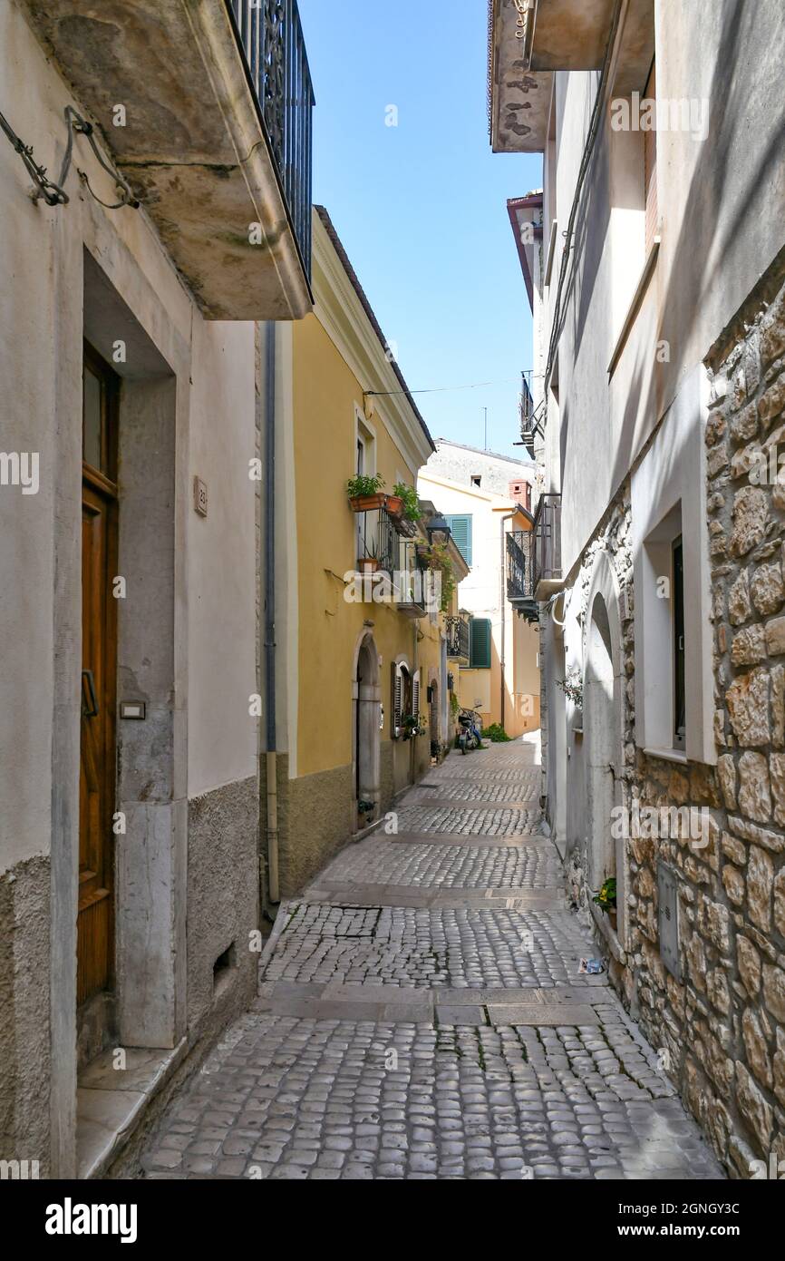 A narrow street in Monteroduni, a medieval town of Molise region, Italy ...