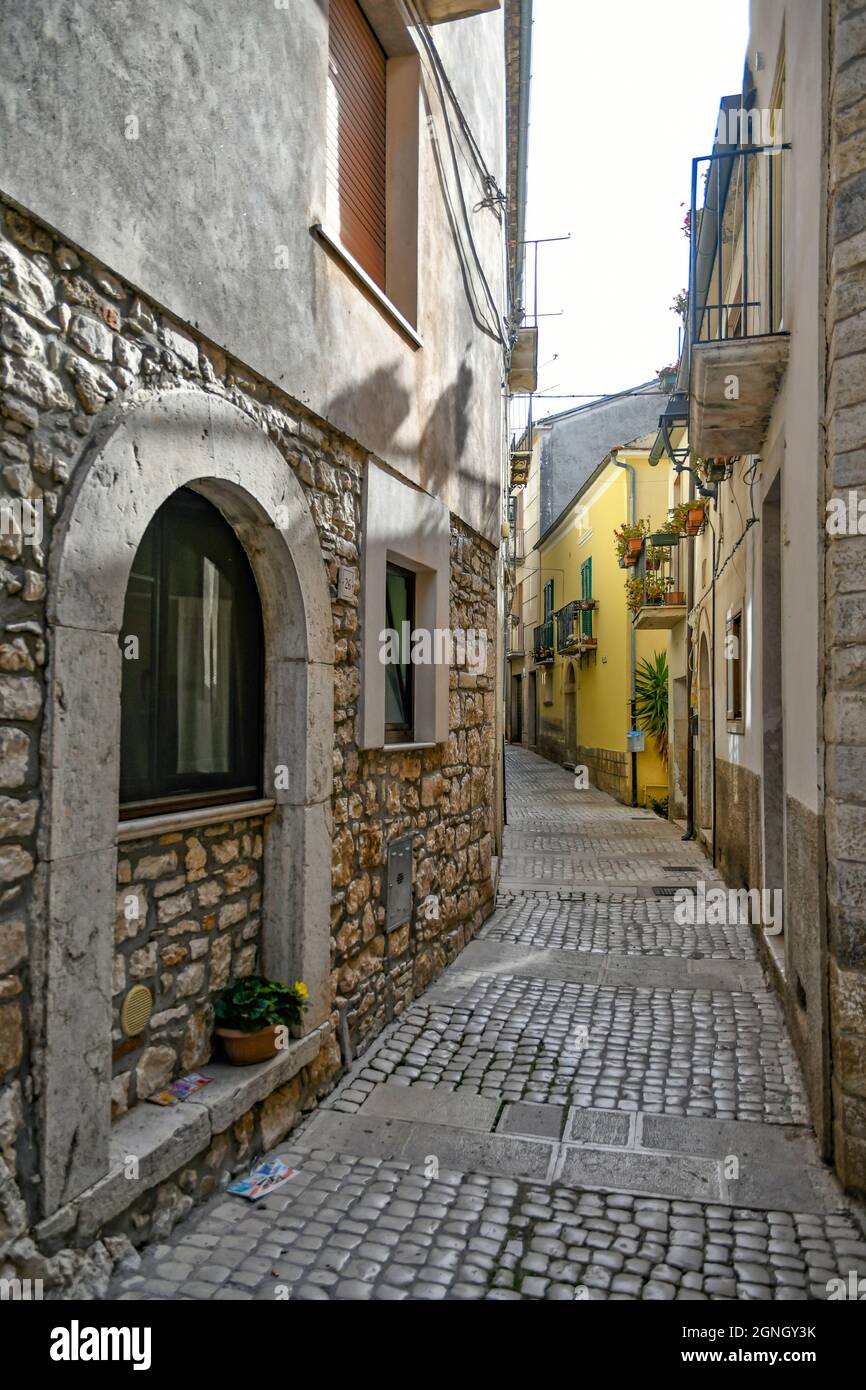 A narrow street in Monteroduni, a medieval town of Molise region, Italy ...