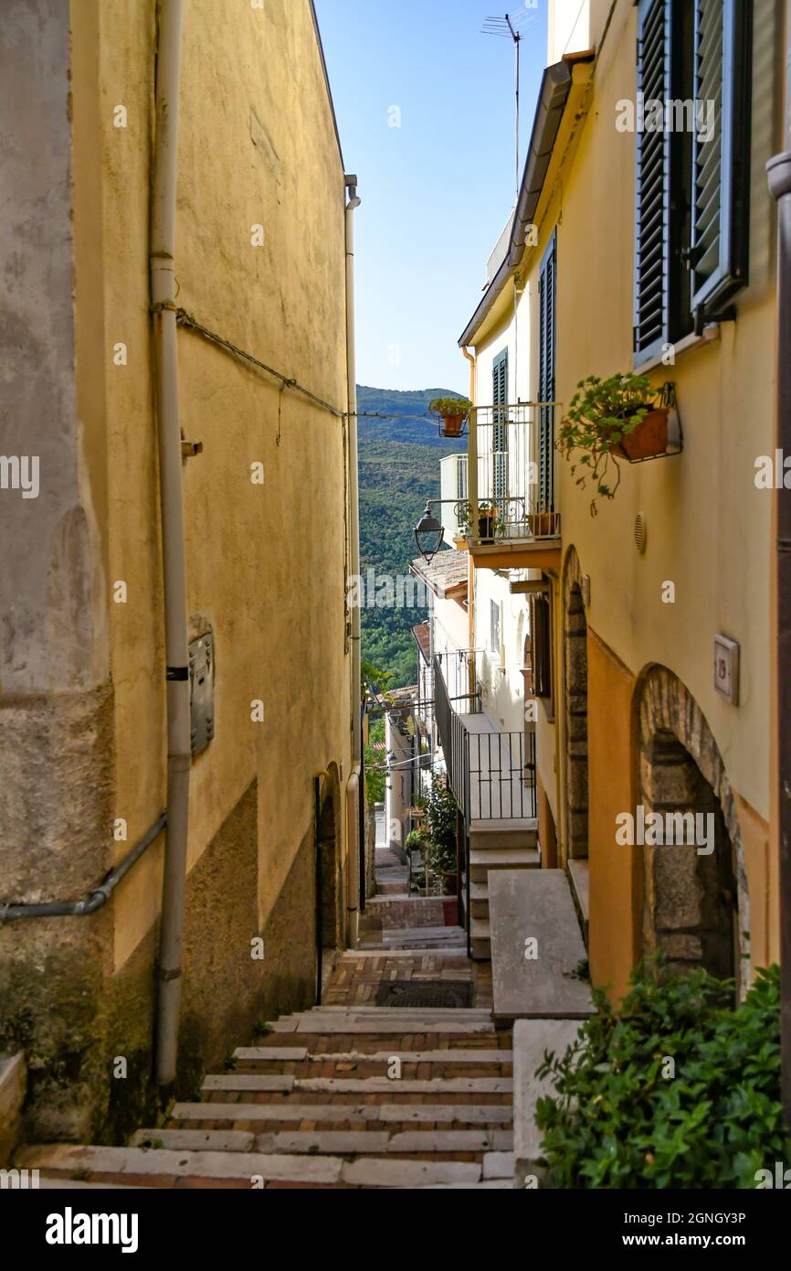 A narrow street in Monteroduni, a medieval town of Molise region, Italy ...