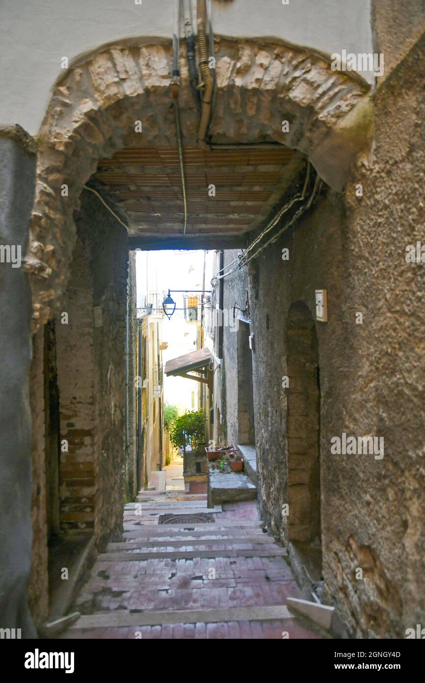 A narrow street in Monteroduni, a medieval town of Molise region, Italy ...