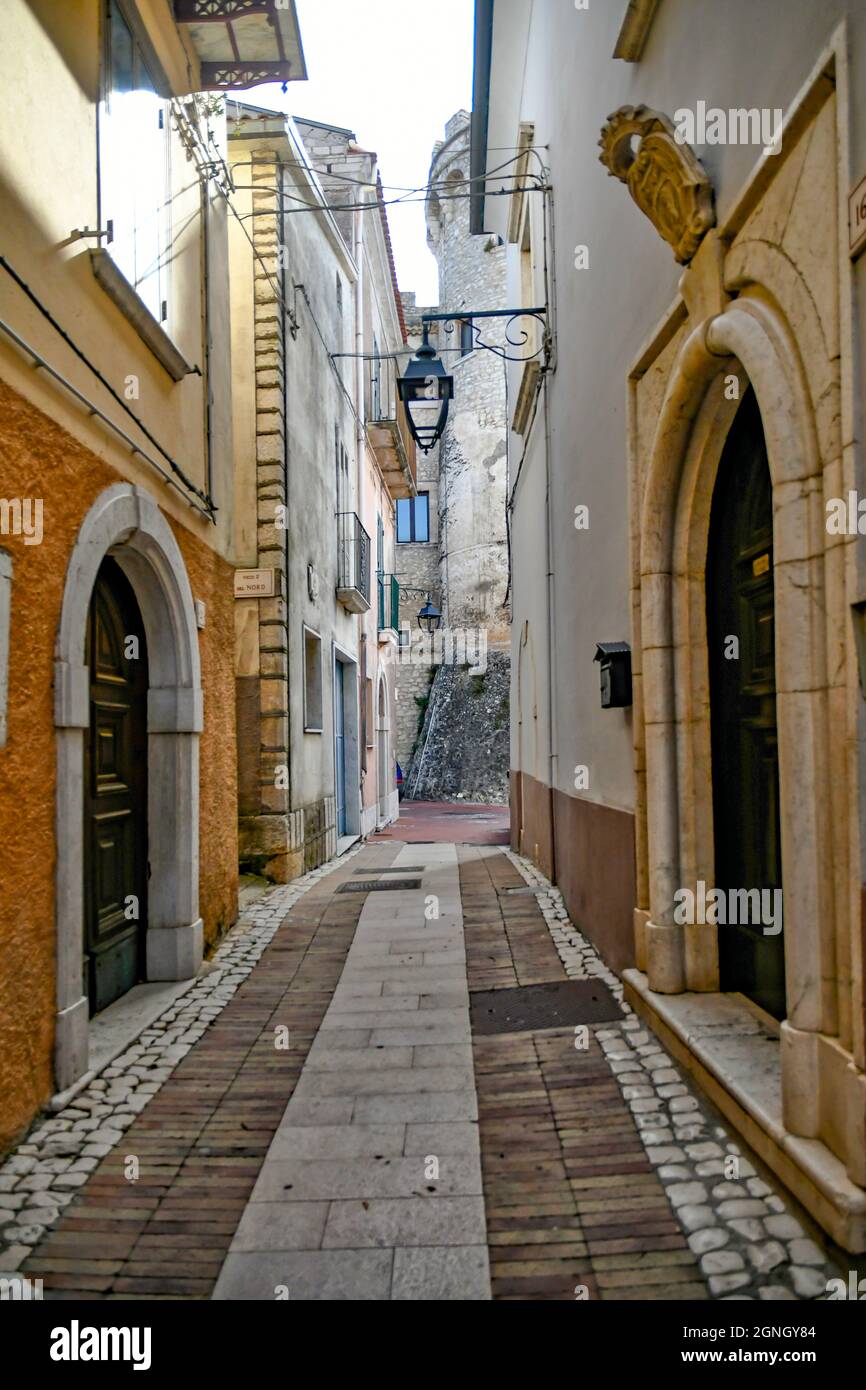 A narrow street in Monteroduni, a medieval town of Molise region, Italy ...