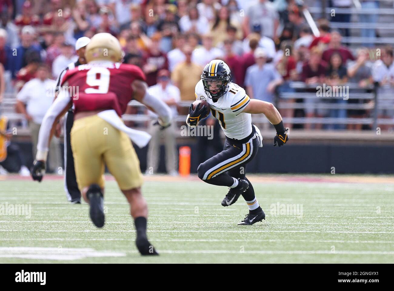 Alumni Stadium. 25th Sep, 2021. MA, USA; Missouri Tigers wide receiver ...