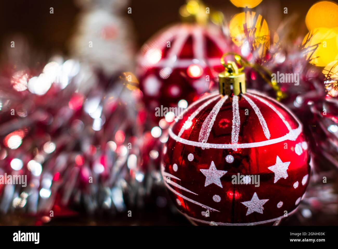 Christmas composition with seasonal decorations and ornaments Stock ...