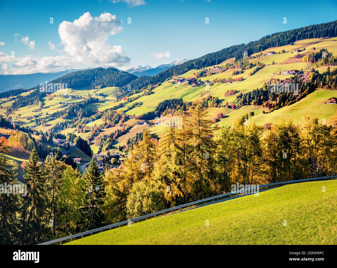 Beautiful autumn view of Santa Magdalena village. Colorful morning ...